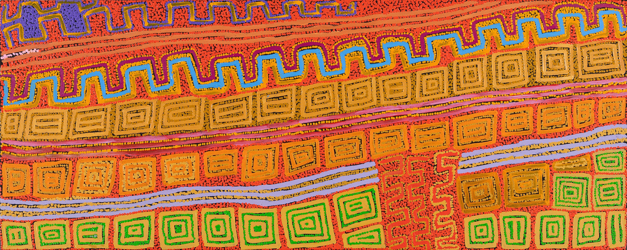 Patrick Tjungurrayi art 'Tingari' 60x150cm – Mitchell Fine Art